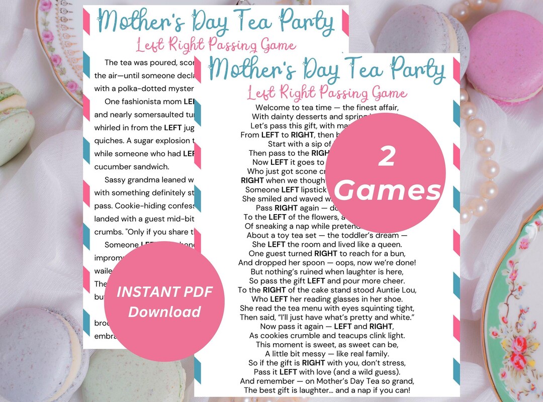 Mother's Day Tea Party Game: Left Right Passing Game (PDF) - Etsy