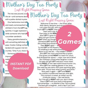Mother's Day Tea Party Game: Left Right Passing Game (PDF) - Etsy