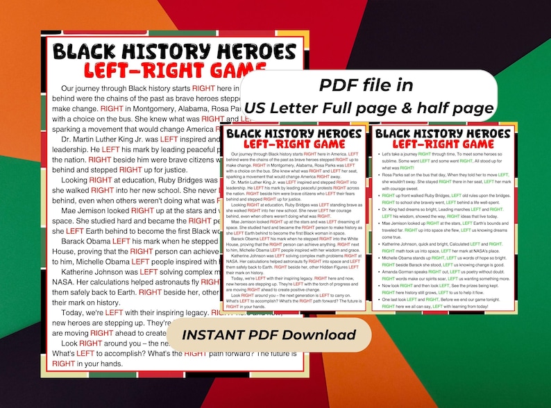 Black History Heroes Game: Left Right Group Activity (PDF) - Etsy