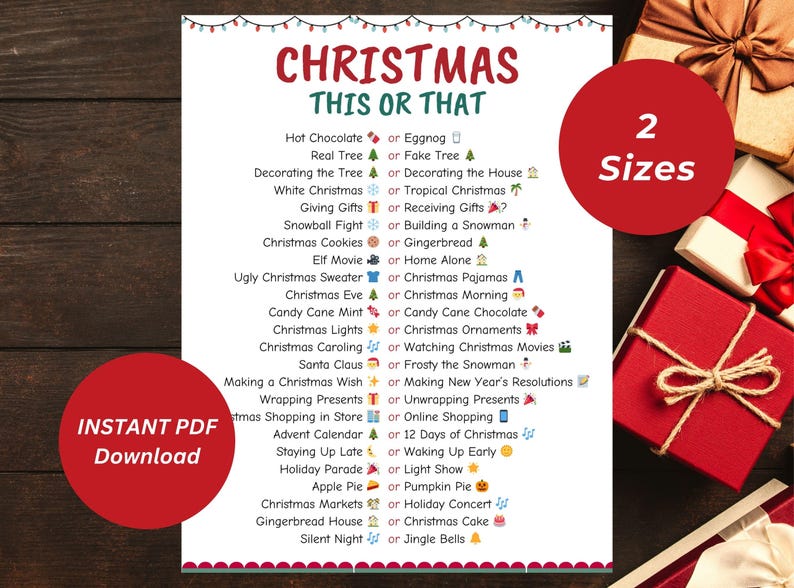 Christmas This or That Game, Fun Party Activity Kids & Adults ...