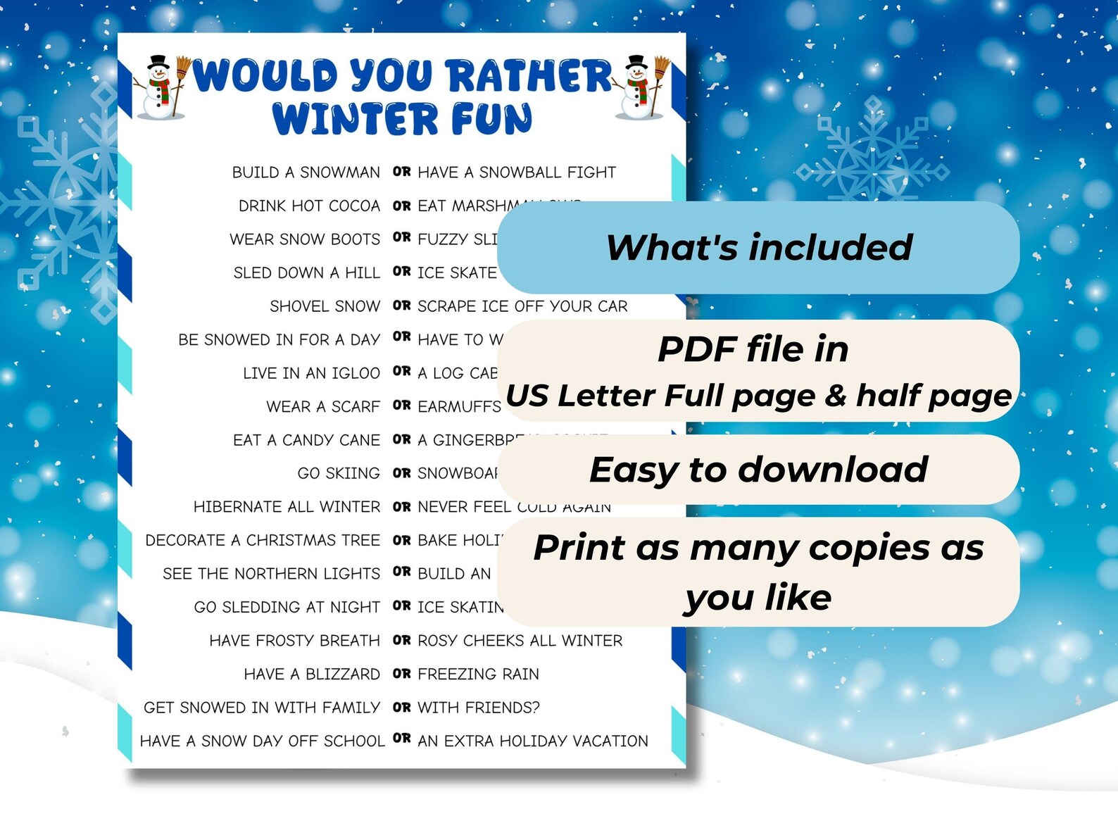 Winter Would You Rather Game: Holiday Party Icebreaker (printable PDF ...
