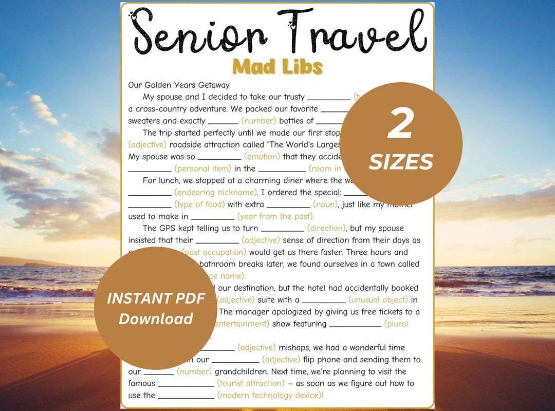 Senior Travel Mad Libs: Funny Retirement Road Trip Game (PDF) - Etsy