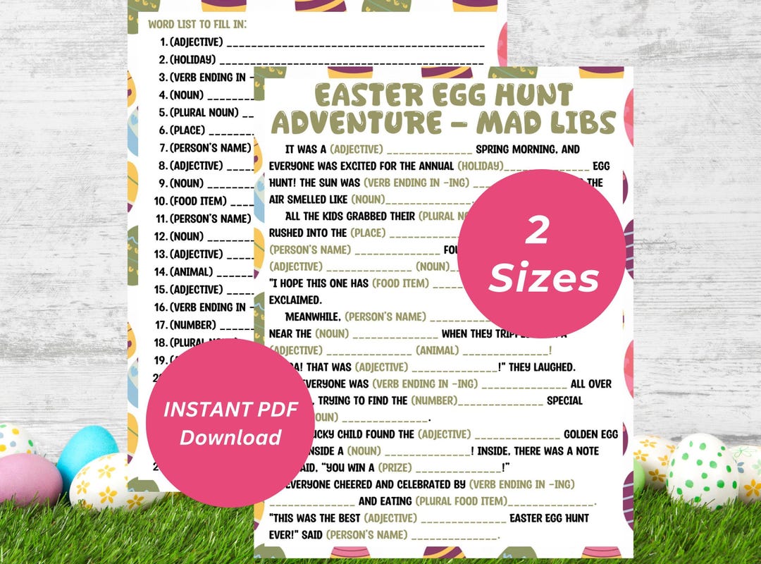 Easter Egg Hunt Mad Libs Printable Game, Fun Easter Party Activity for ...