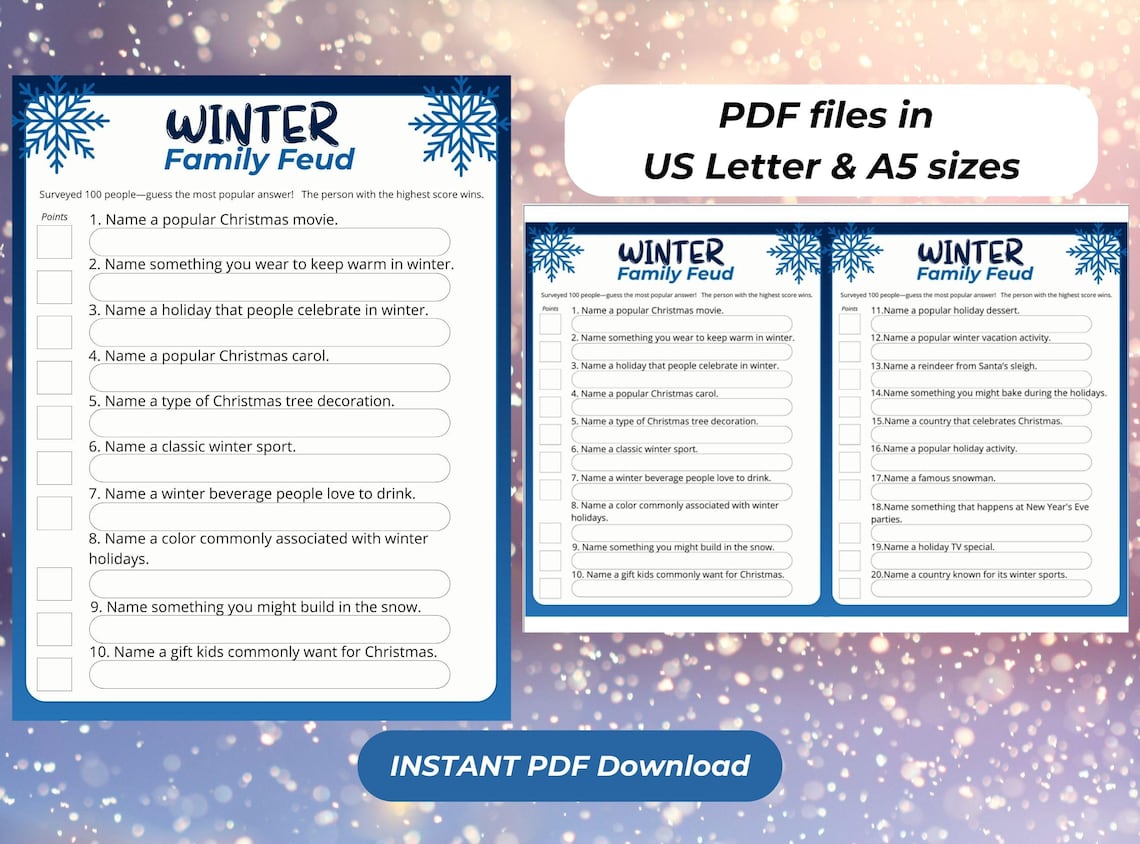 Winter Friendly Feud Games for Kids and Adults, Winter Family Feud Game ...