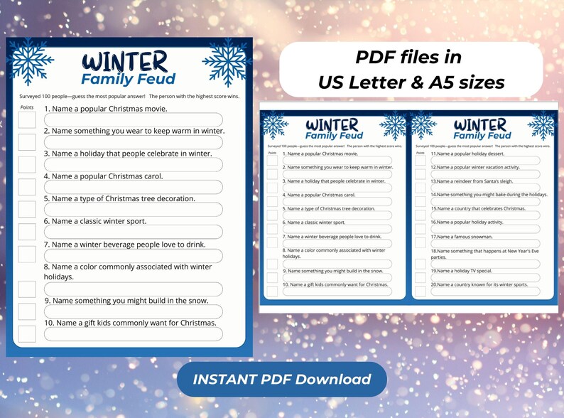 Winter Friendly Feud Games for Kids and Adults, Winter Family Feud Game ...