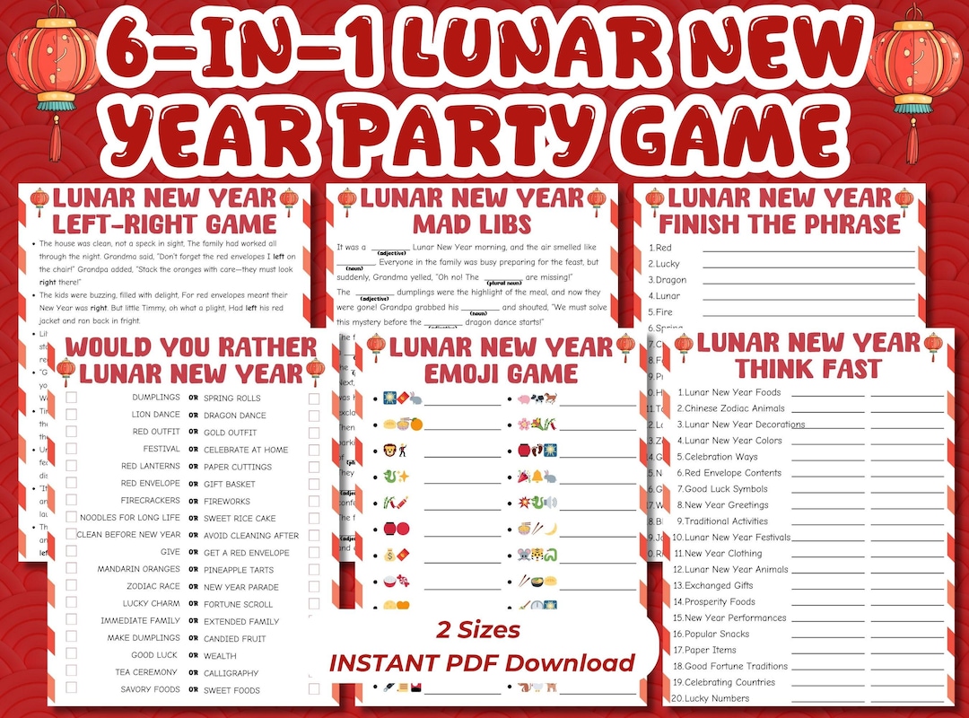 6-in-1 Lunar New Year Party Game Bundle | Printable Chinese New Year ...