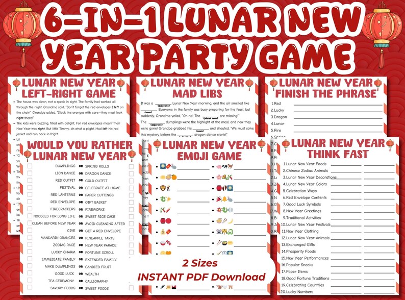 Lunar New Year Party Game Bundle: Fun Printable Activities (PDF ...