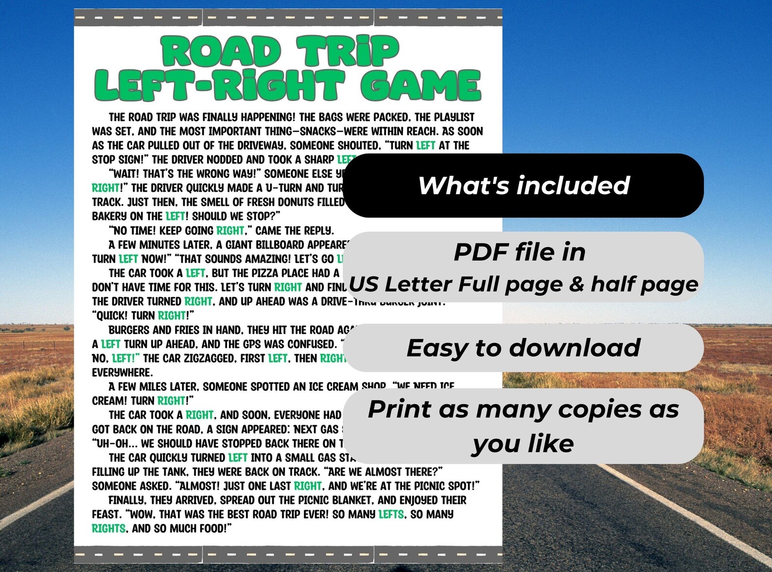 Road Trip Left Right Game: Family Travel Activity (PDF Pattern) - Etsy