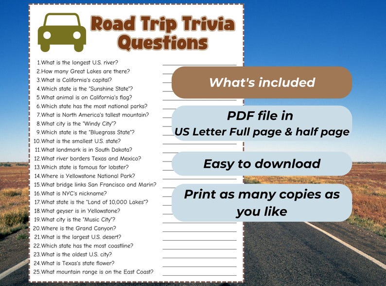 Road Trip Family Trivia Games, Family Road Trip Games, Fun Travel ...