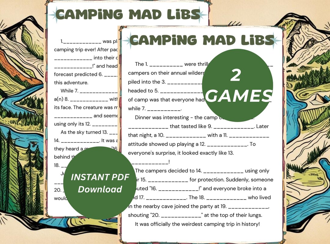 Camping Mad Libs Game: Kids & Adults, Outdoor Activity (instant PDF ...