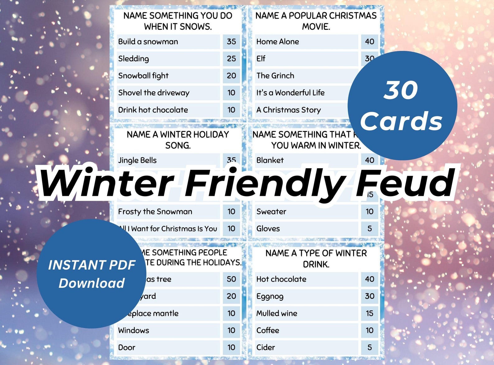 Winter Family Feud Party Games, Printable Winter Friendly Feud Games ...