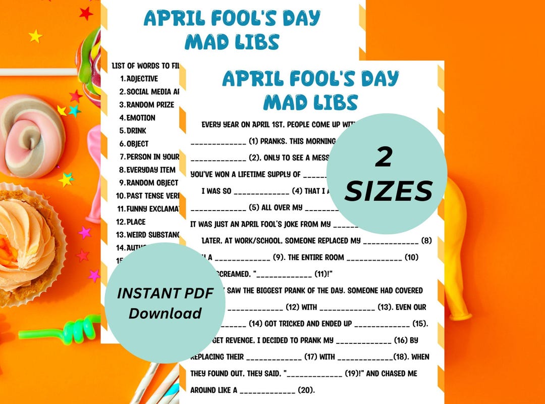 April Fool’s Day Mad Libs Printable Game, Funny Party Activity, Instant ...