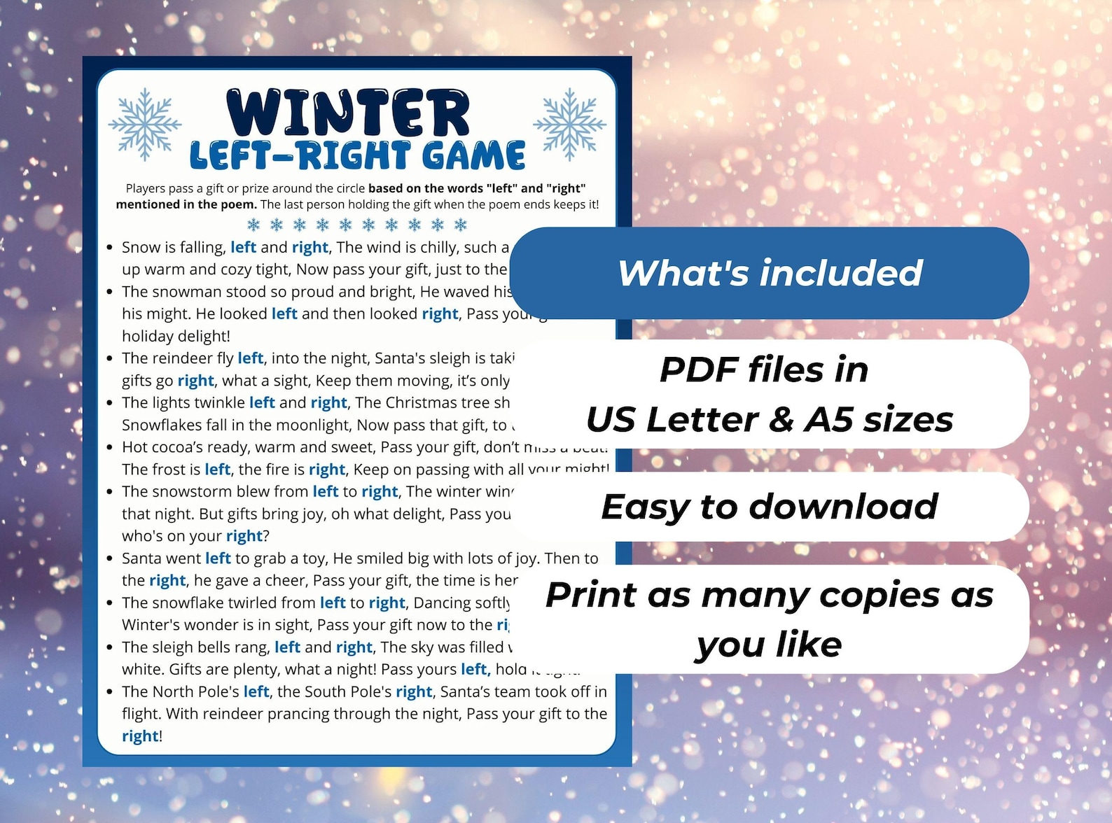 Winter Left Right Game Pass the Gift Prize Exchange Game for Family ...