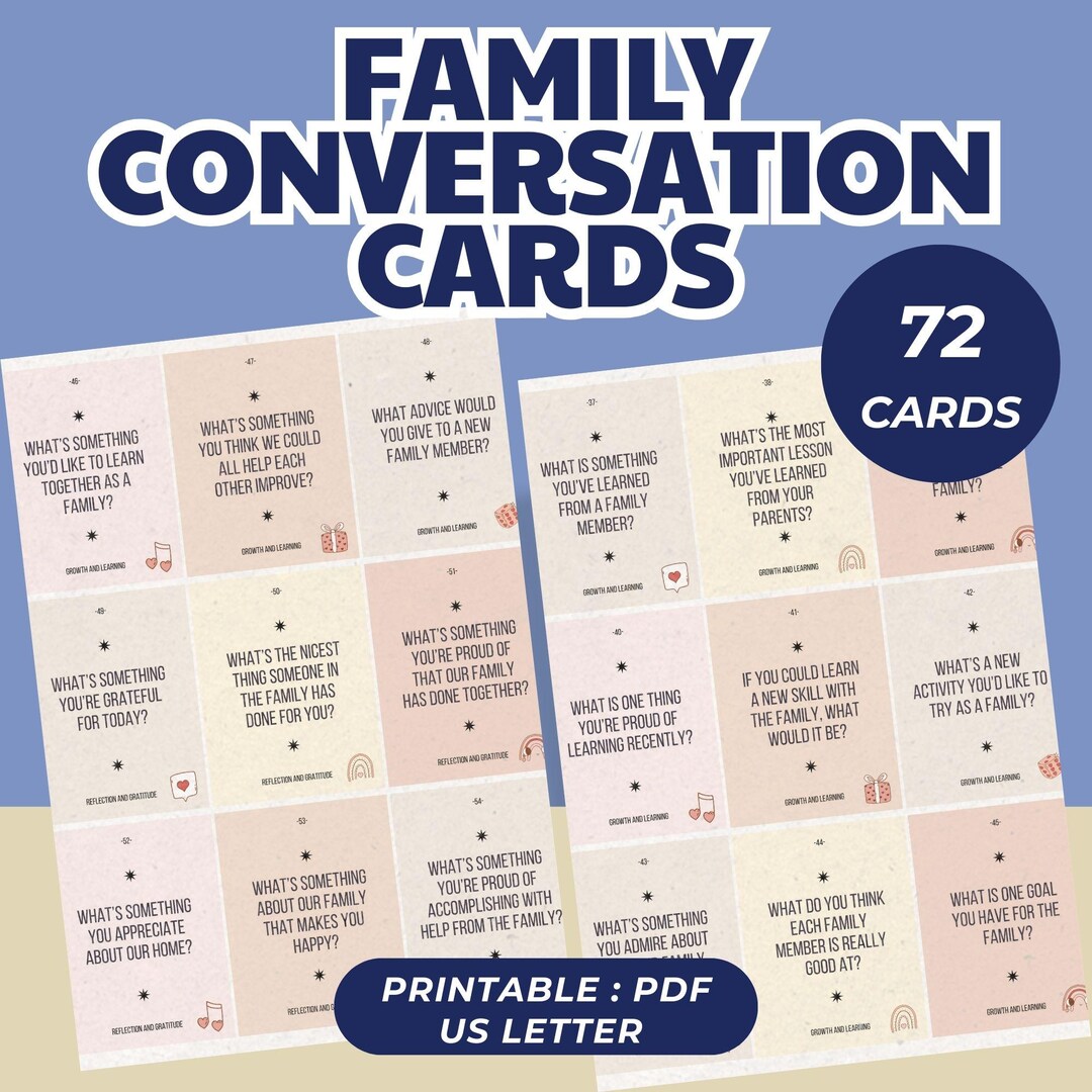 Family Conversation Cards PDF 72 Printable Cards in US Letter Size ...