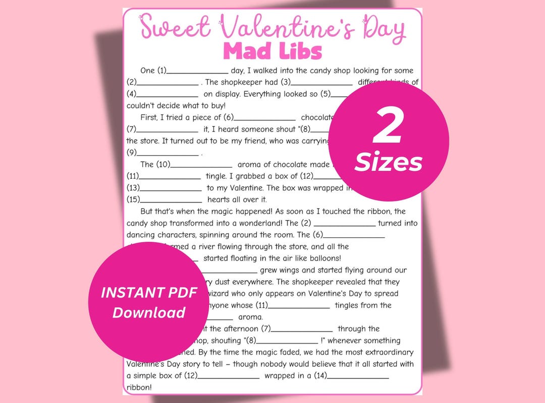 Valentine's Day Mad Libs Printable, Fun Valentine's Activity for Kids ...