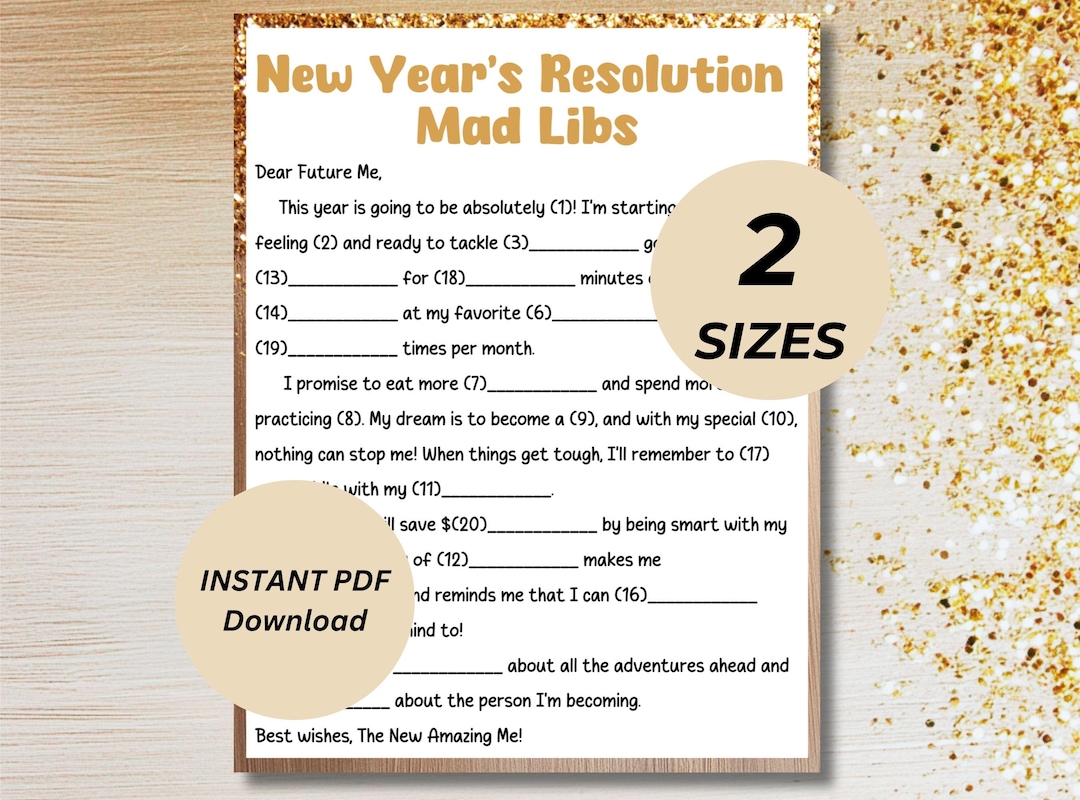 New Year's Resolution Mad Libs Game: Family Party Fun (PDF Download) - Etsy