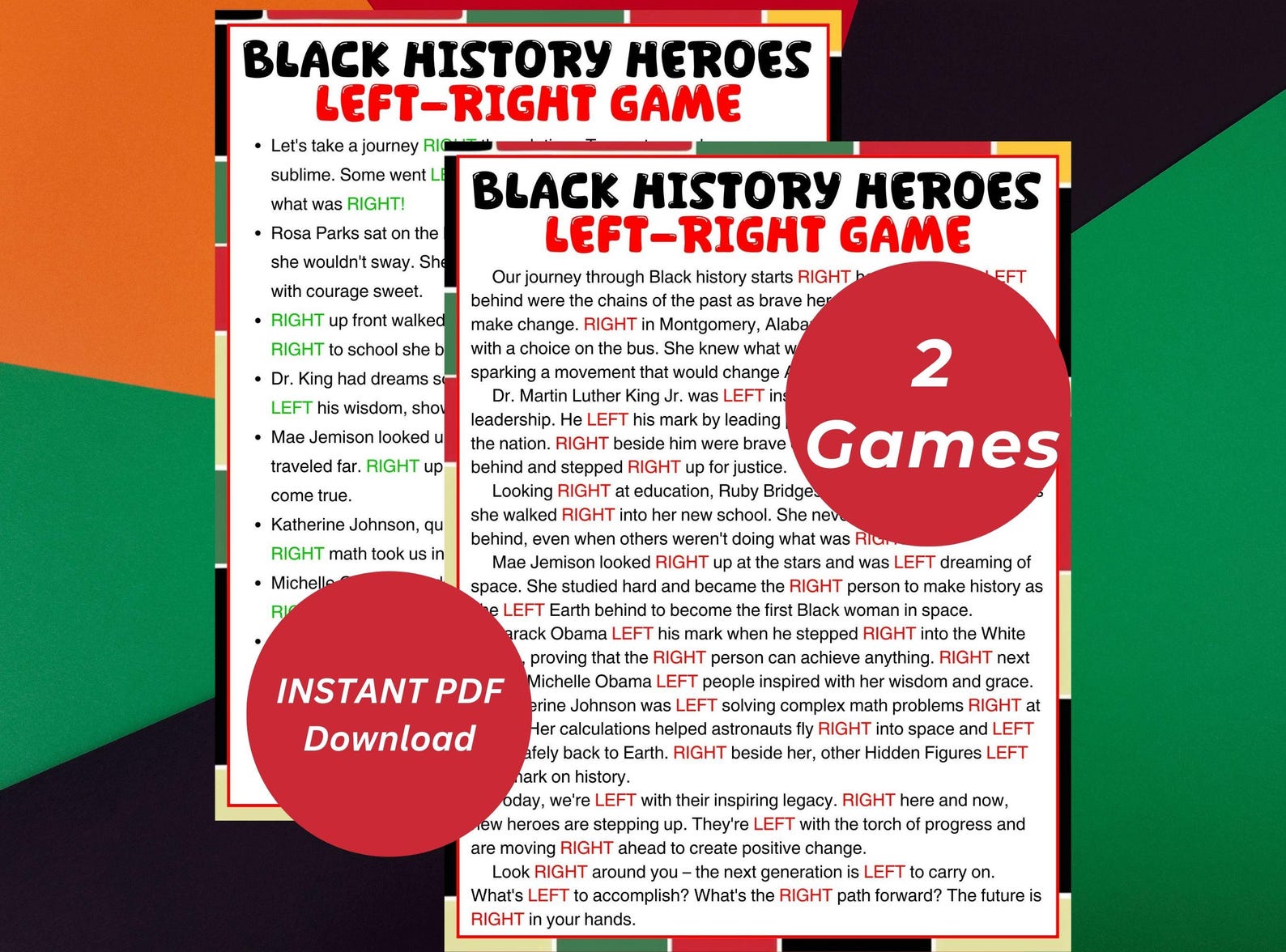 Black History Heroes Game: Left Right Group Activity (PDF) - Etsy