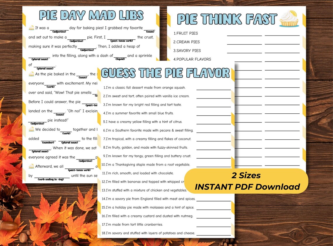 Pie Game Bundle: Fun Party Games for Pie Day (digital Download) - Etsy