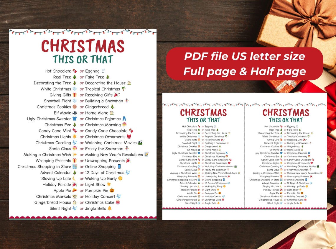 Christmas This or That Game: Printable Holiday Party Activity (PDF) - Etsy