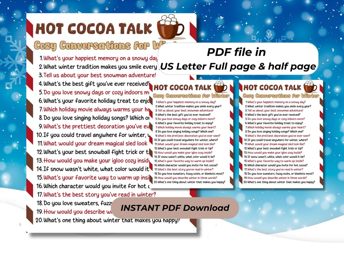 Hot Cocoa Table Talk , Winter Conversation Starters, Cozy Holiday ...