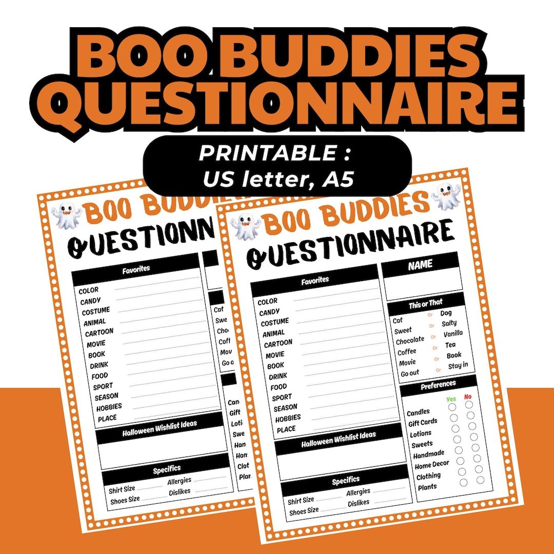 Halloween Boo Buddy Questionnaire, Halloween Gift Exchange, Boo Buddies ...