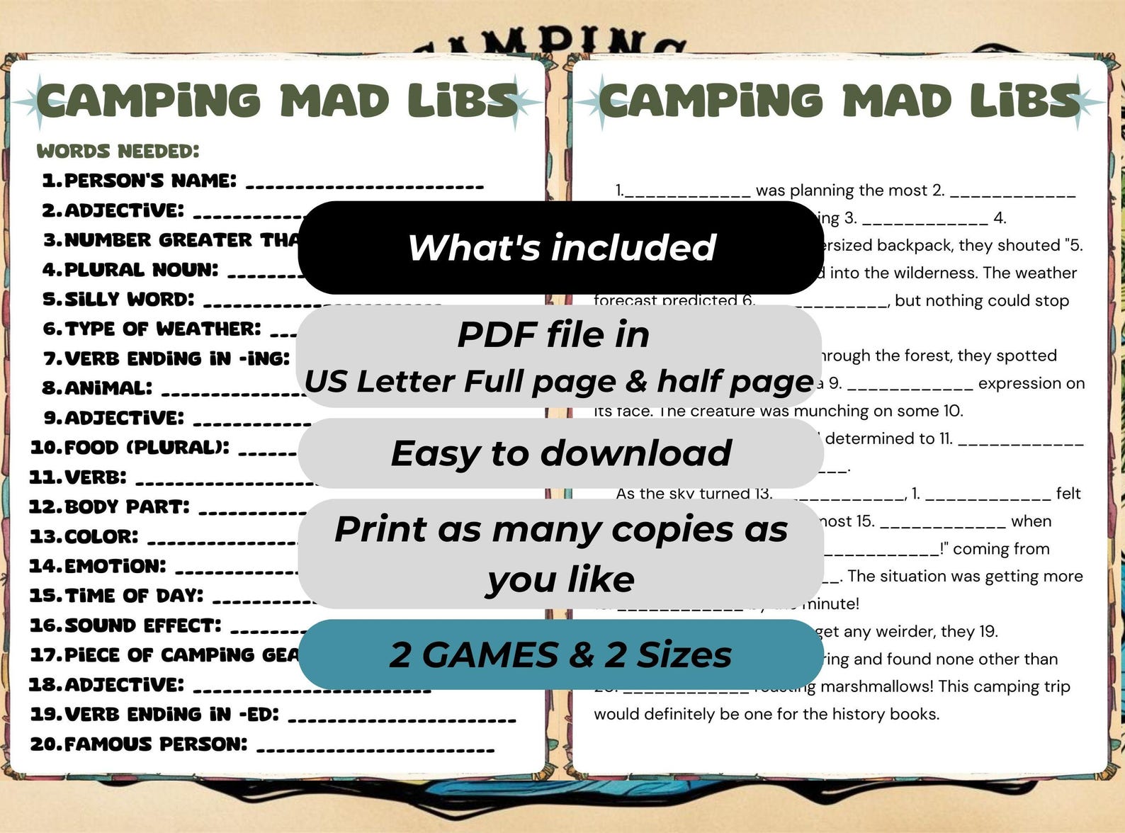 Camping Mad Libs Printable Game for Kids & Adults, Camping Activity ...
