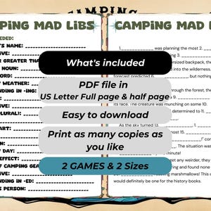 Camping Mad Libs Printable Game for Kids & Adults, Camping Activity ...