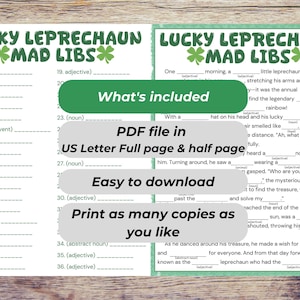 Lucky Leprechaun Mad Libs Printable Game, St. Patrick's Day Activity ...
