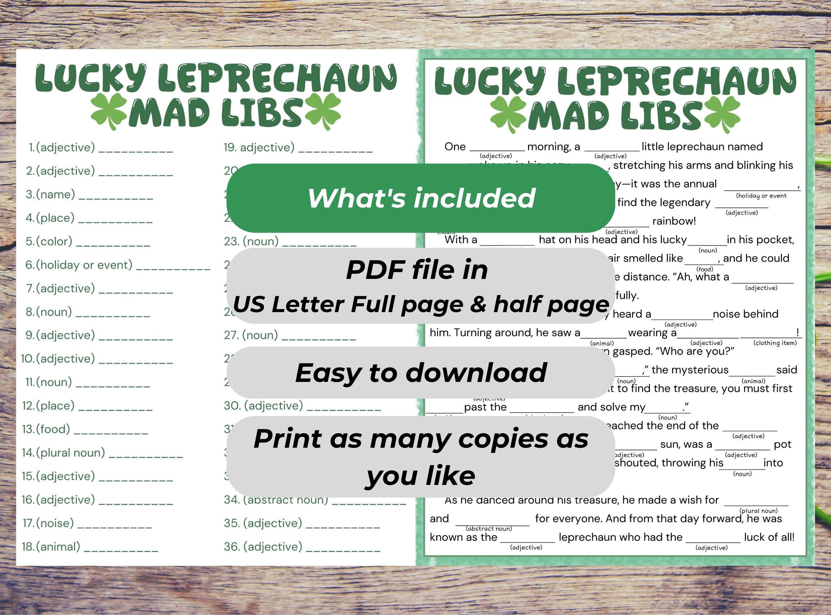 Lucky Leprechaun Mad Libs Printable Game, St. Patrick's Day Activity ...