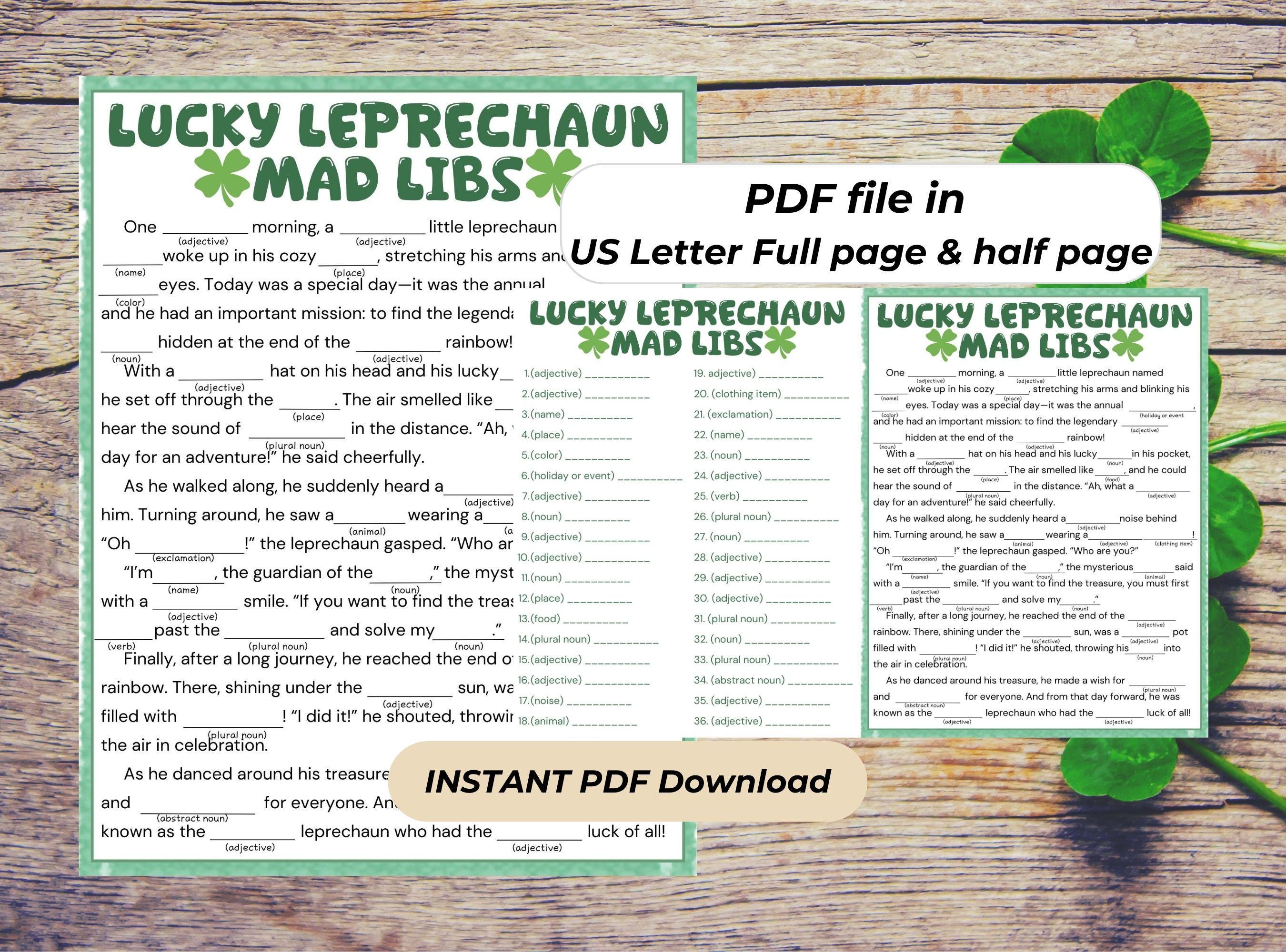 Lucky Leprechaun Mad Libs Printable Game, St. Patrick's Day Activity ...