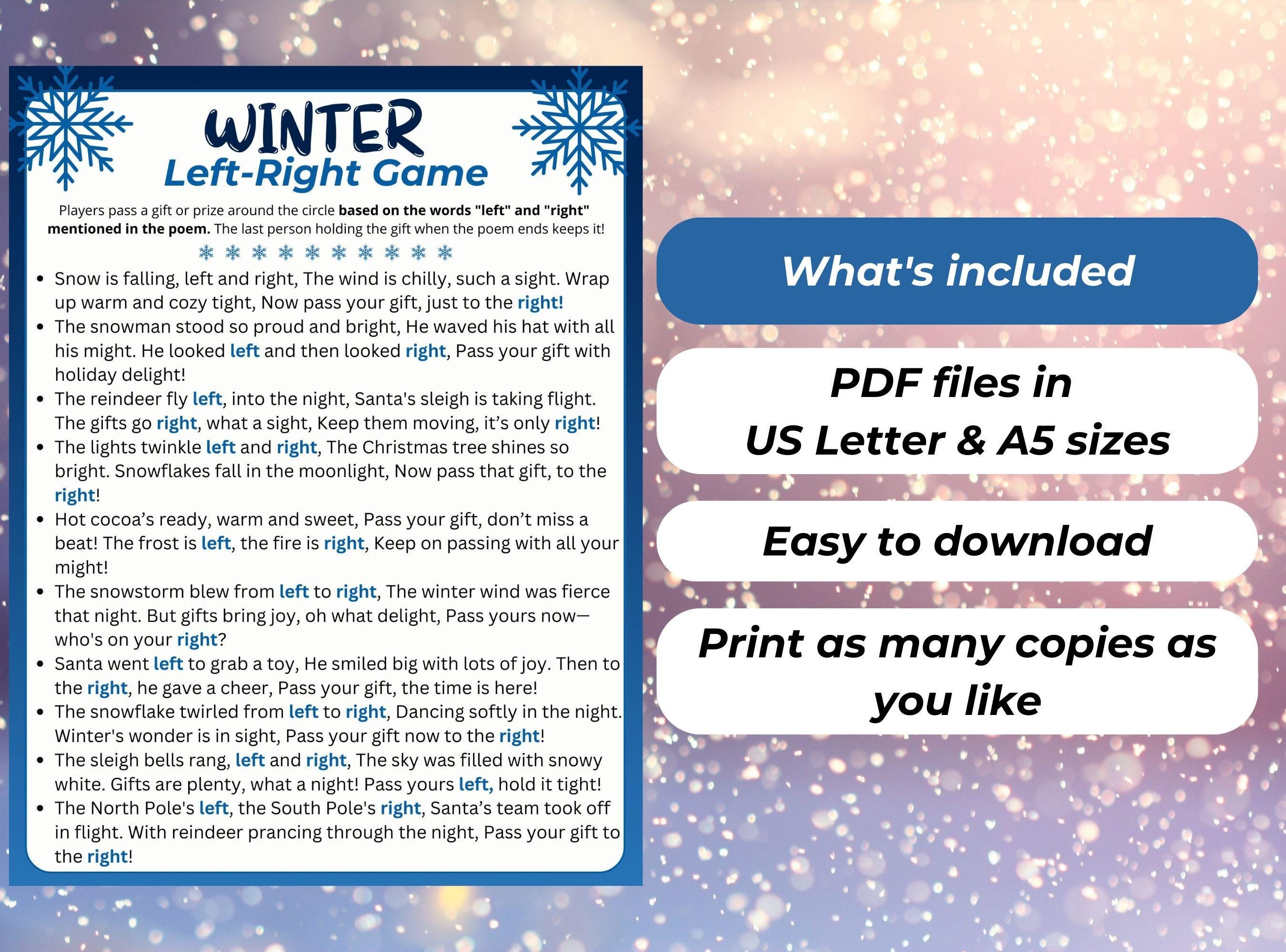 Winter Left Right Game Pass the Gift Prize Exchange Game for Family ...