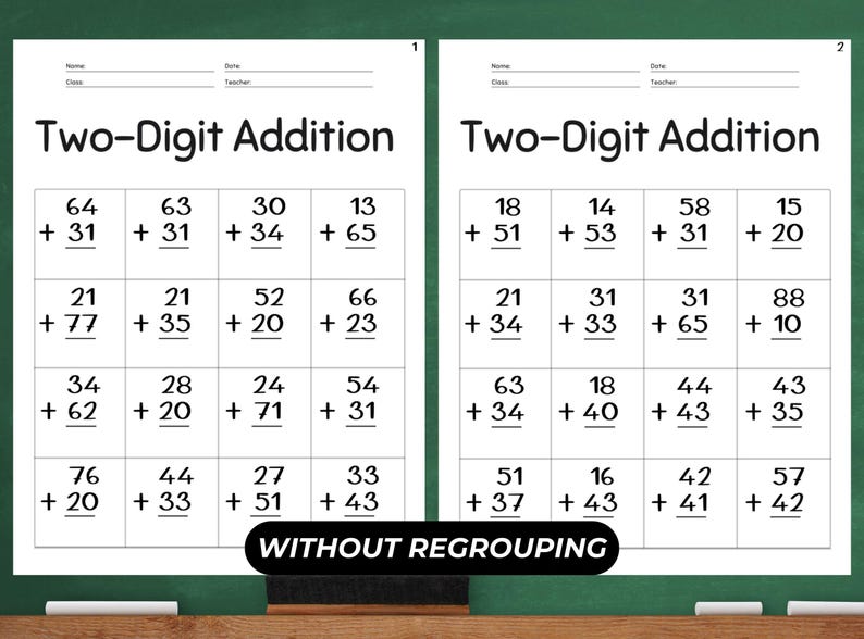 50 Pages Two-digit Addition Worksheet, Printable Math Practice PDF ...