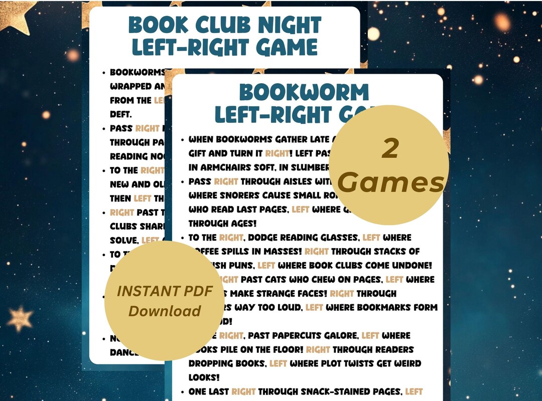 Book Club Left-right Game, Fun Bookworm Party Activity, Book Club Party ...