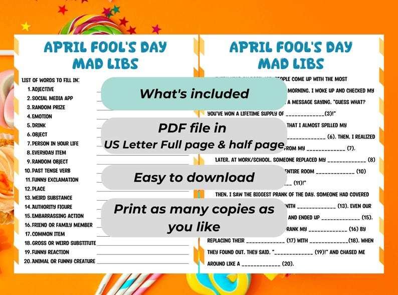 April Fool’s Day Mad Libs Printable Game, Funny Party Activity, Instant ...