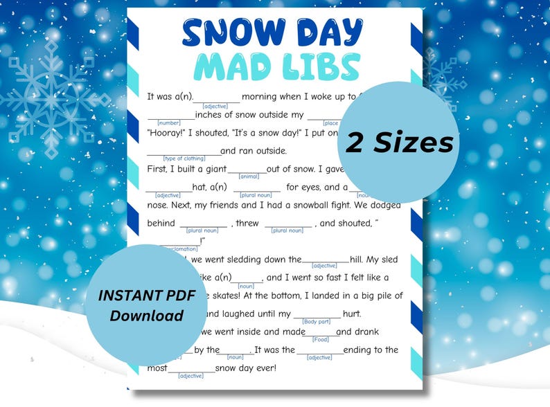 Snow Day Mad Libs Game, Winter Mad Libs Printable, Winter Games for ...