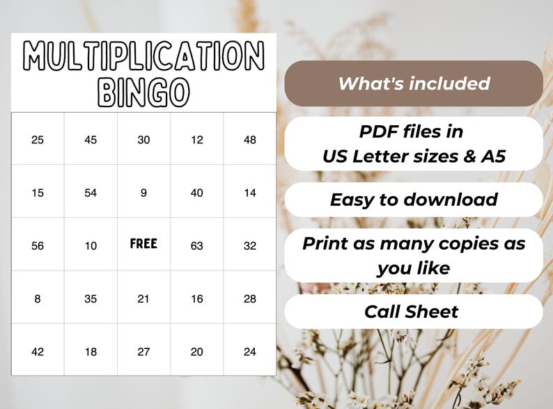 Multiplication Printable Multiplication Bingo Math Game Single Digit ...