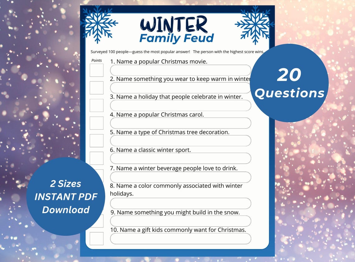 Winter Friendly Feud Games for Kids and Adults, Winter Family Feud Game ...