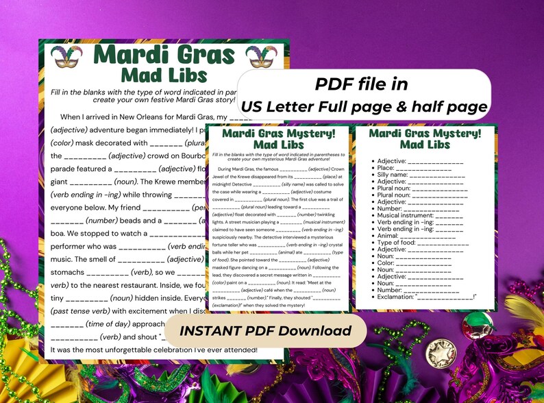 Mardi Gras Mad Libs Game: Fun Printable Party Activity (digital ...