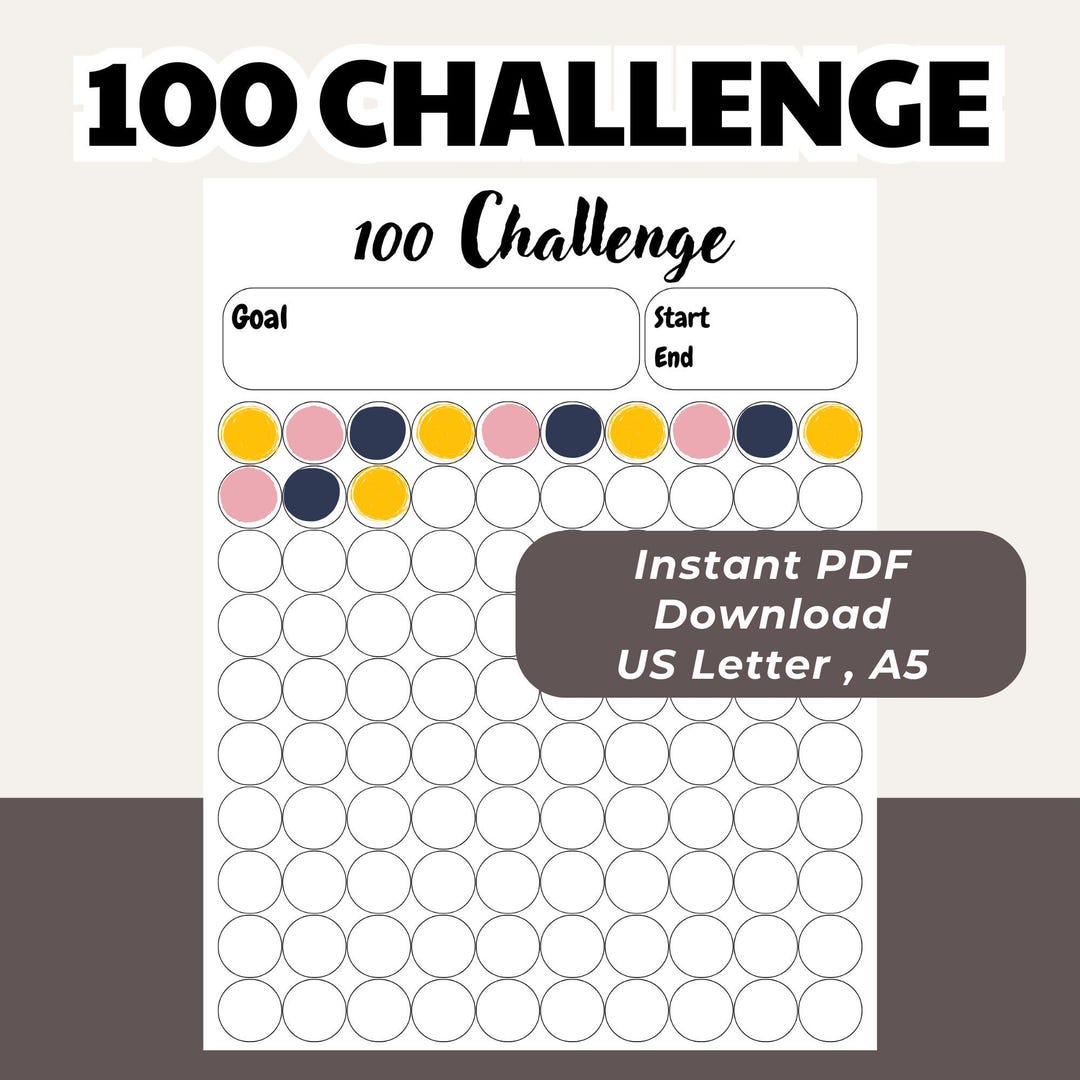 100 Day Challenge Printable Journal Pages, 100 Day Countdown, Goal ...