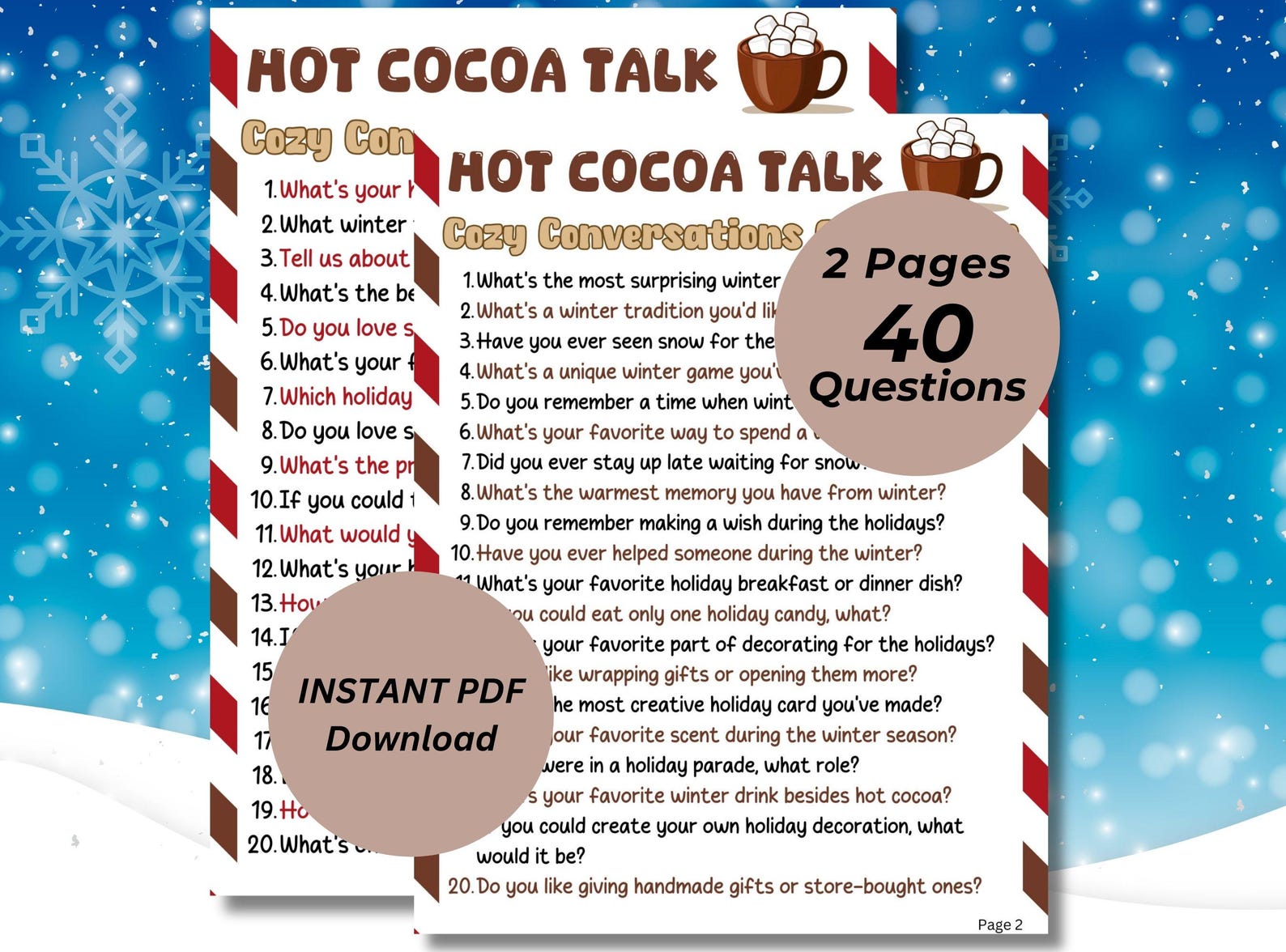 Hot Cocoa Table Talk , Winter Conversation Starters, Cozy Holiday ...