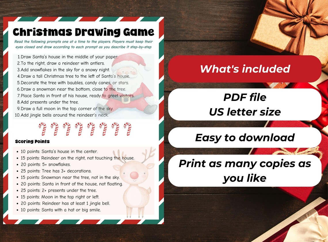 Christmas Drawing Challenge Game, Christmas Party Activity for Kids ...