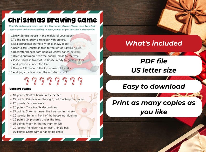 Christmas Drawing Challenge Game, Christmas Party Activity for Kids ...