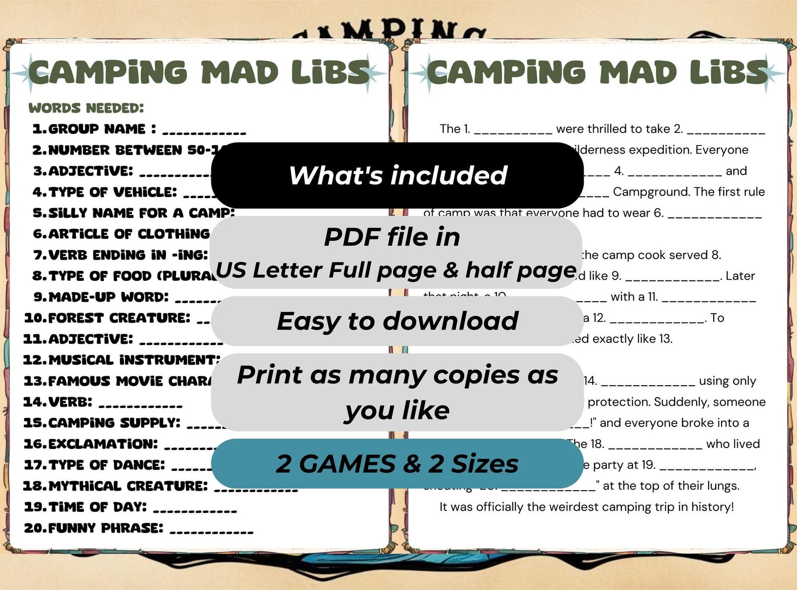 Camping Mad Libs Printable Game for Kids & Adults, Camping Activity ...