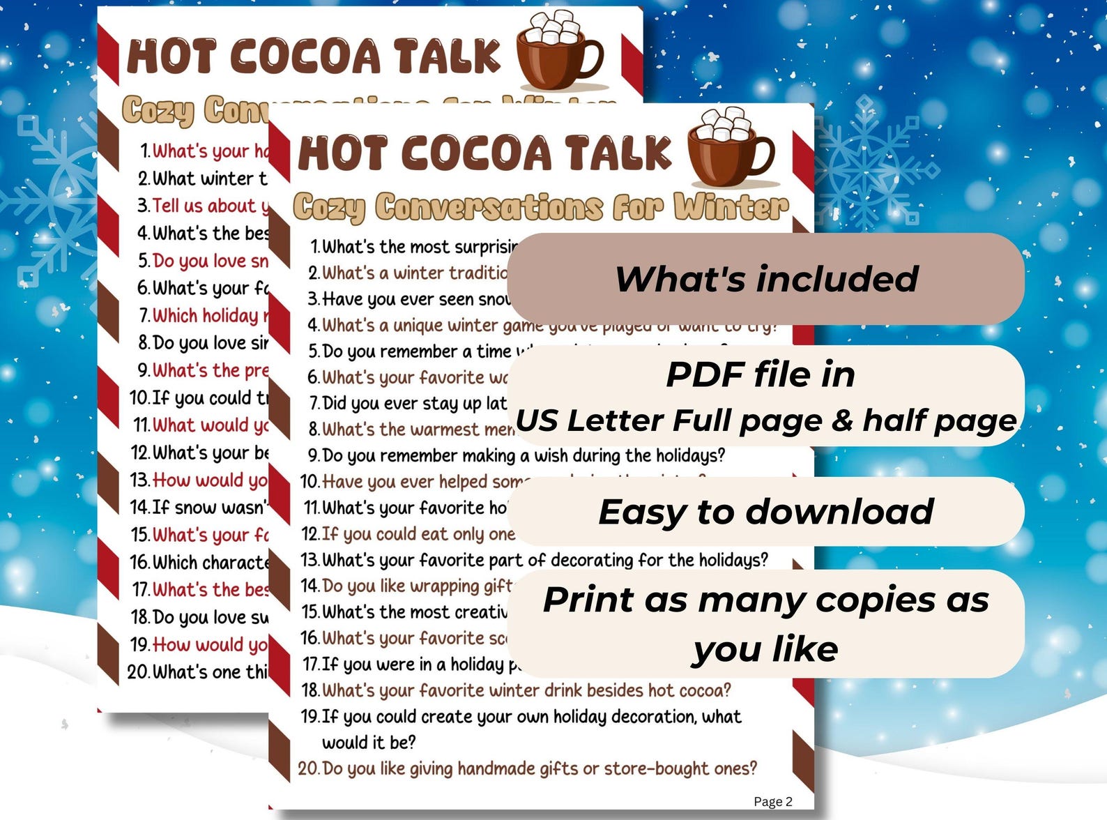 Hot Cocoa Table Talk , Winter Conversation Starters, Cozy Holiday ...