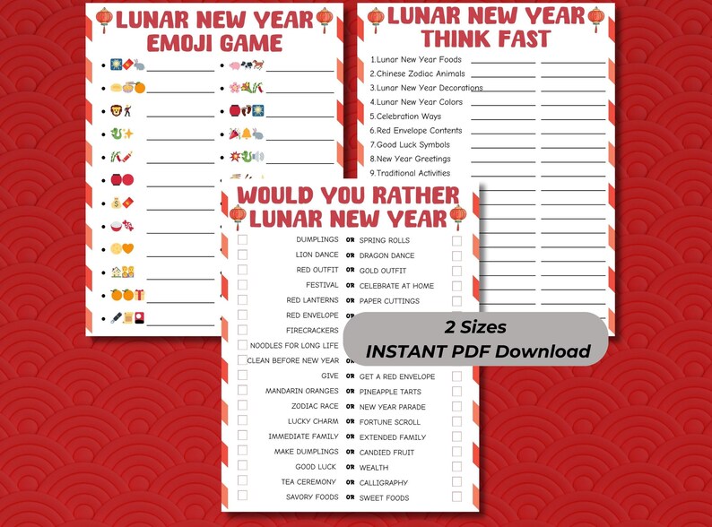 Lunar New Year Party Game Bundle: Fun Printable Activities (PDF ...