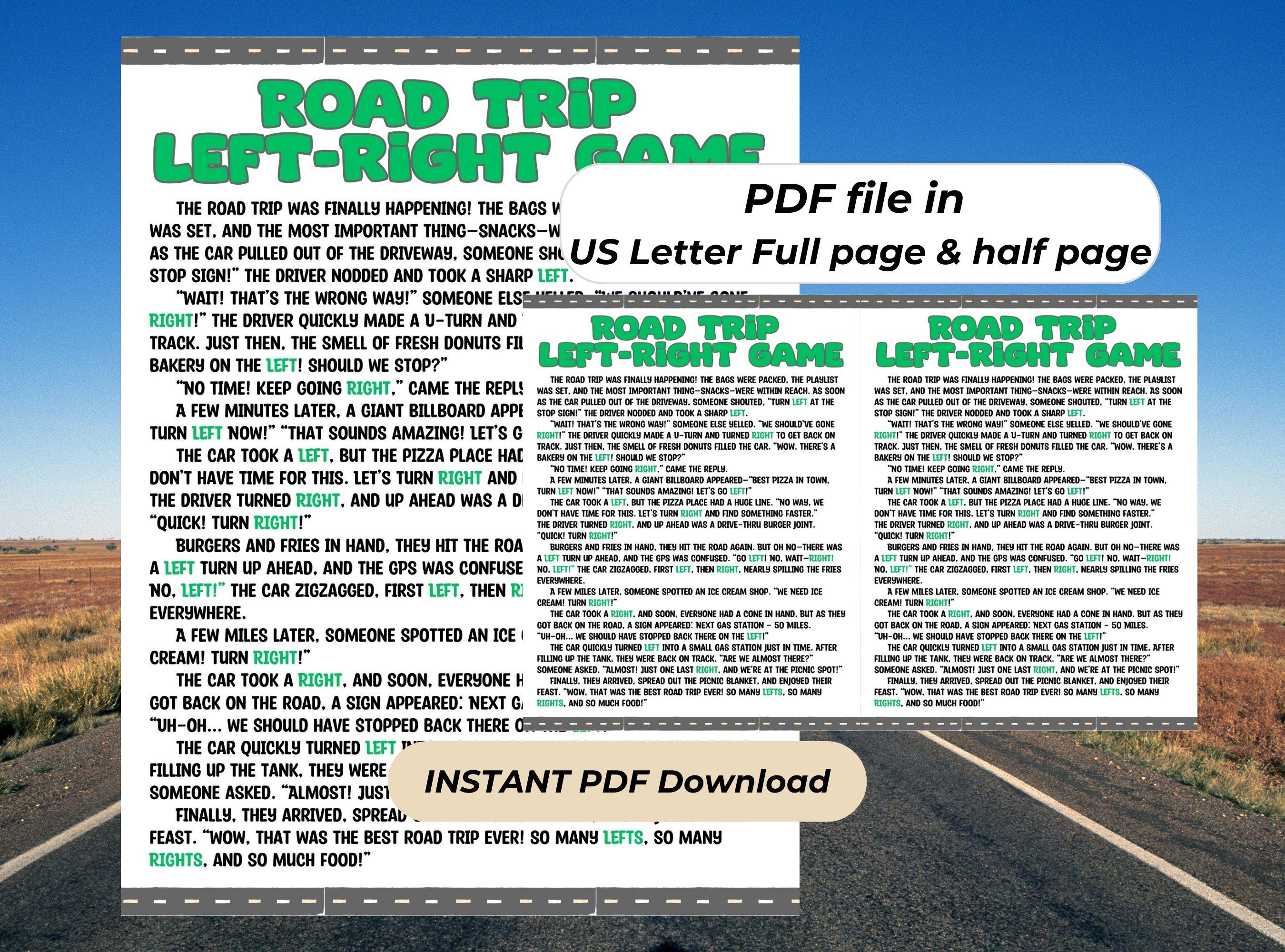 Road Trip Left Right Game: Family Travel Activity (PDF Pattern) - Etsy