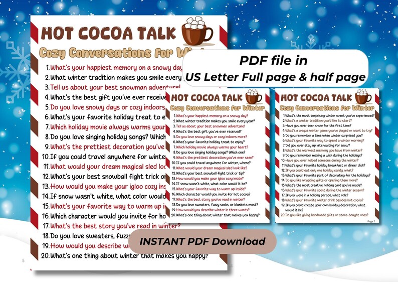 Hot Cocoa Table Talk , Winter Conversation Starters, Cozy Holiday ...