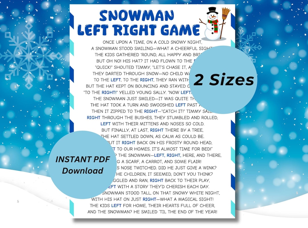 Snowman Left Right Game, Christmas Party Game Printable, Fun Holiday ...