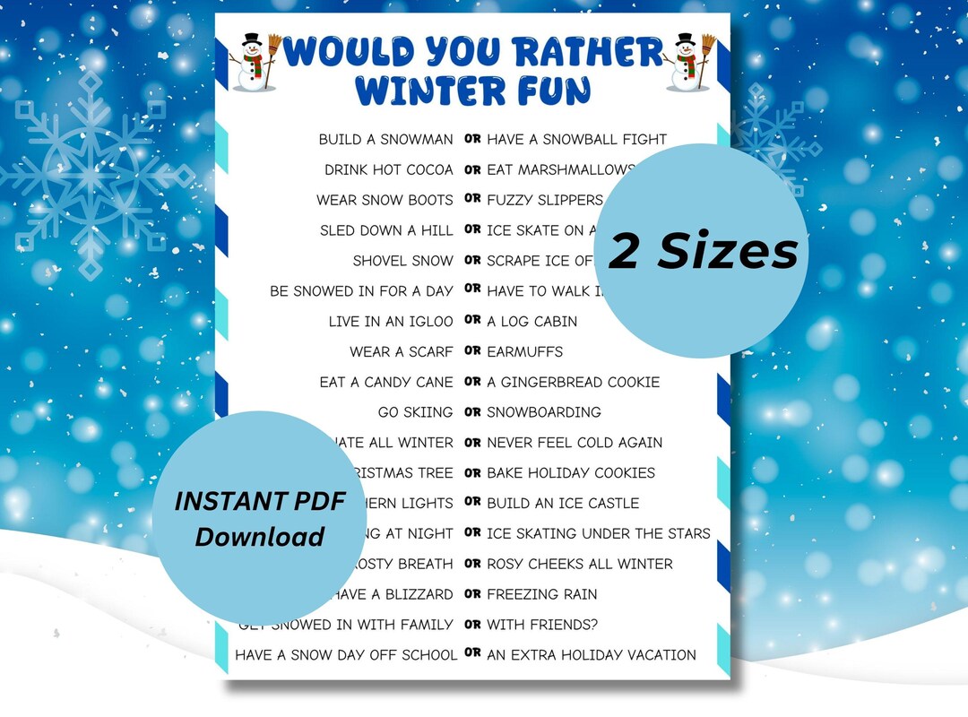 Winter Would You Rather Game: Holiday Party Icebreaker (printable PDF ...