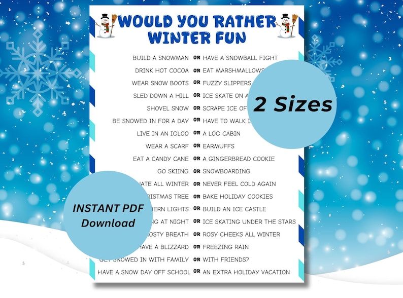 Winter Would You Rather Game Holiday Party Icebreaker Game Fun ...